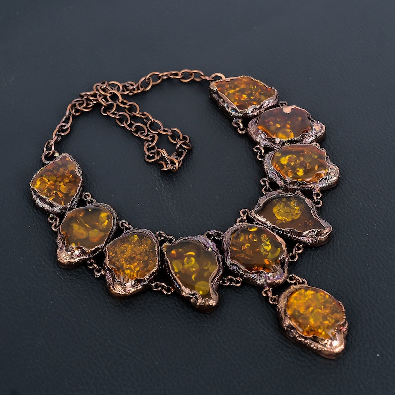 Baltic Amber Necklace, Amber Rough Slice Copper Electroformed Necklace ...