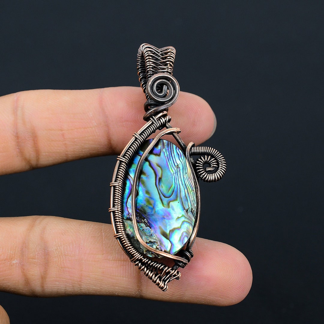 Abalone Shell Pendant Copper Wire Wrapped Pendant Abalone Gemstone ...