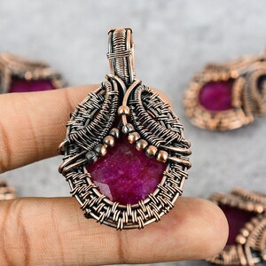 Kashmir Red Ruby Copper Pendant Copper Wire Wrapped Gemstone Pendant ...