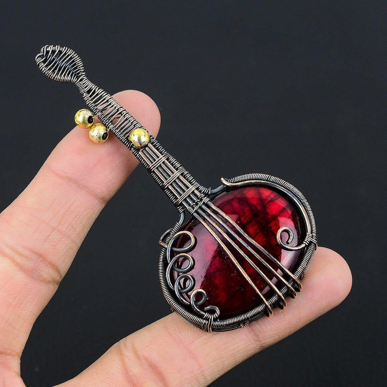 Banjo/guitar Theme Pendant in Multi Gemstone Copper Wire Wrapped ...