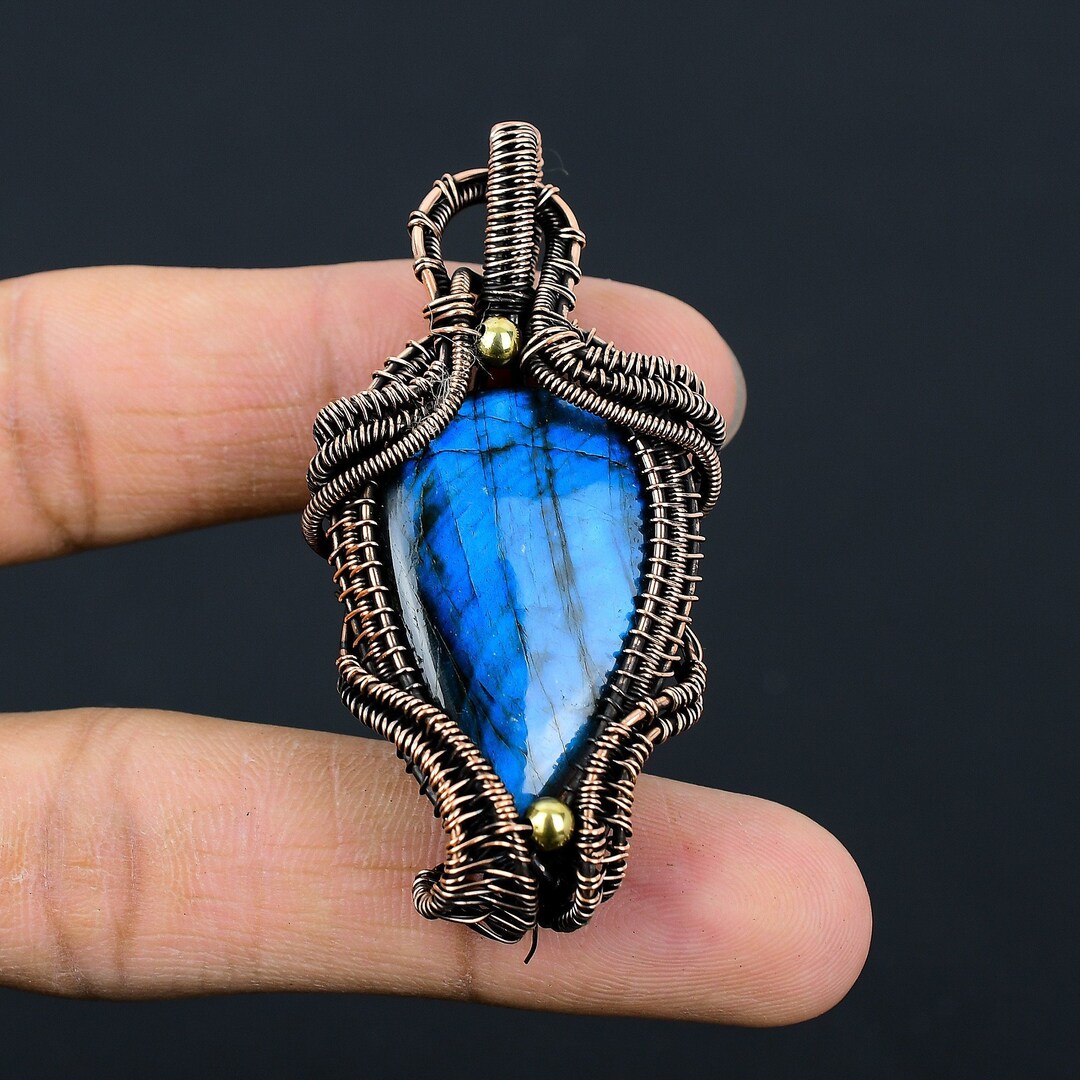 Flashy Labradorite Pendant, Blue Labradorite Copper Wire Wrapped ...