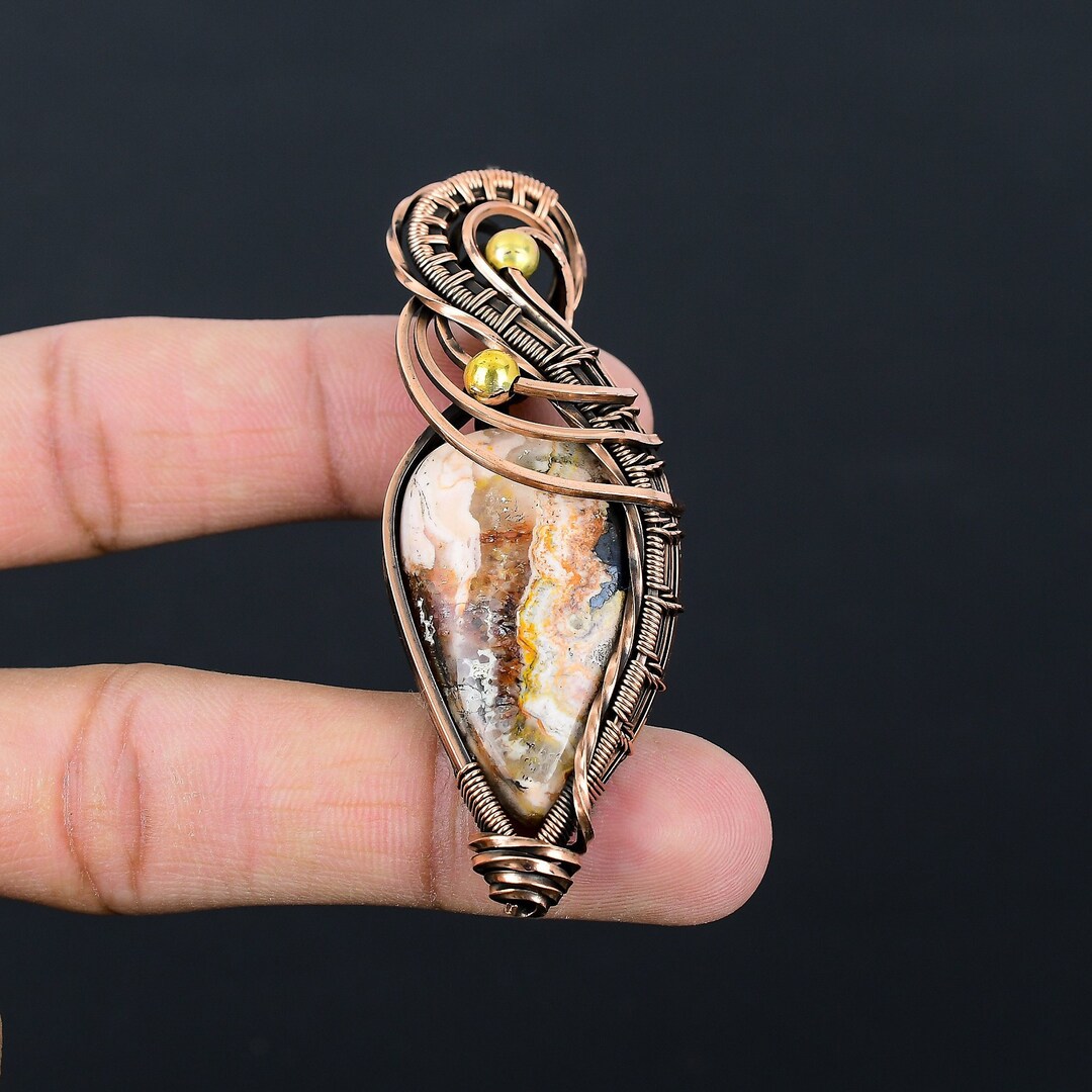 Crazy Lace Agate Pendant Crazy Lace Agate Pendant Copper Wire Wrapped ...