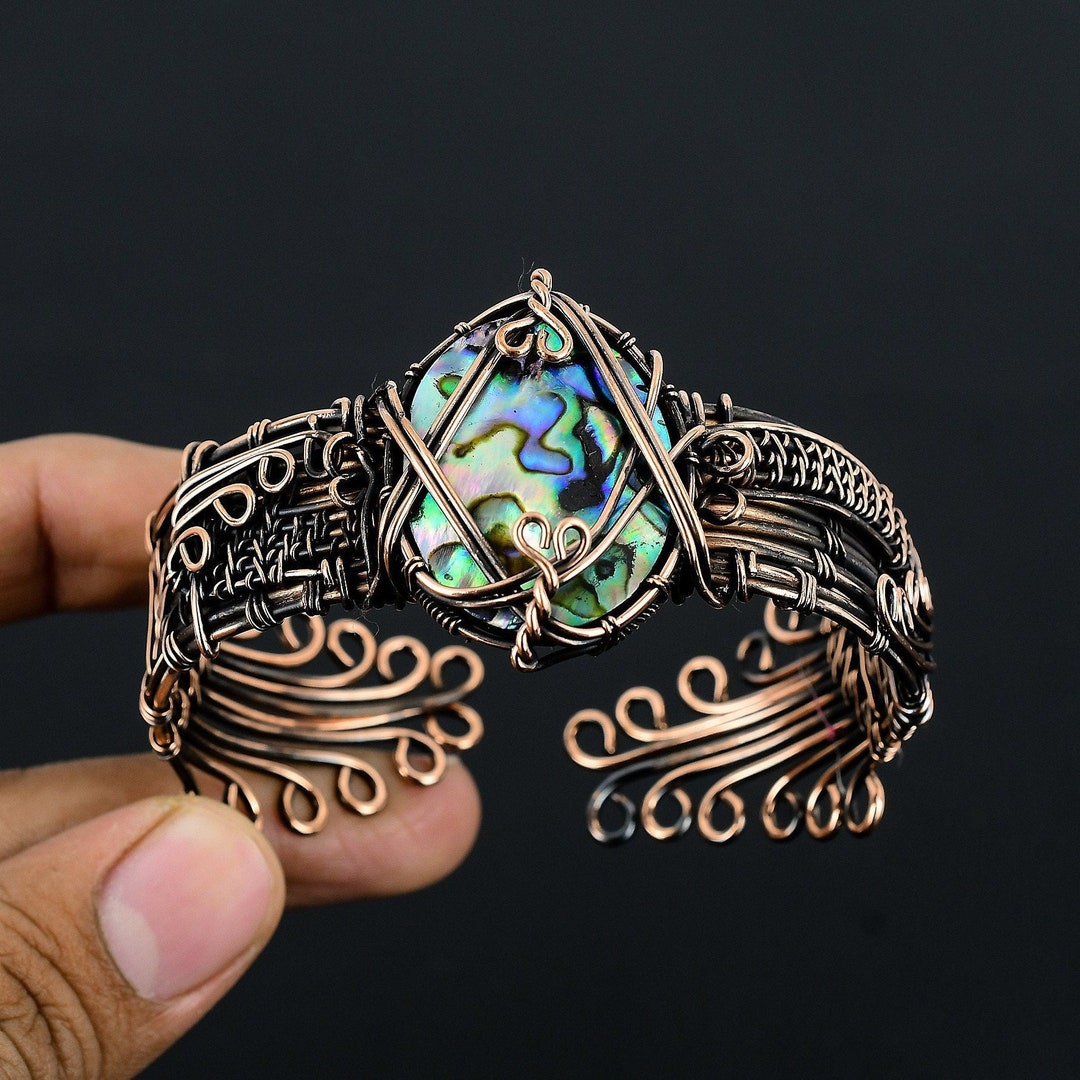 Abalone Shell Cuff Bracelet Abalone Shell Bracelet Copper Wire Wrapped ...