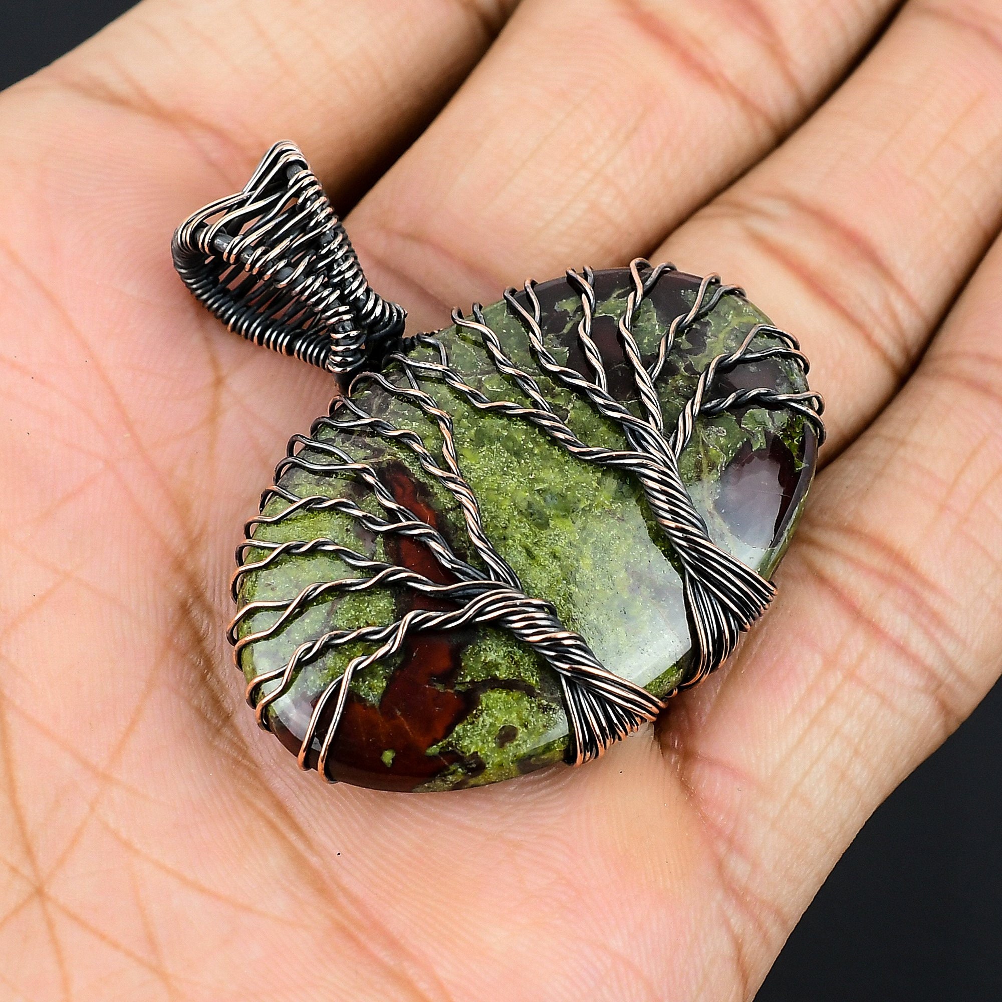 Double Tree of Life Dragon Blood Jasper Pendant Copper Wire - Etsy