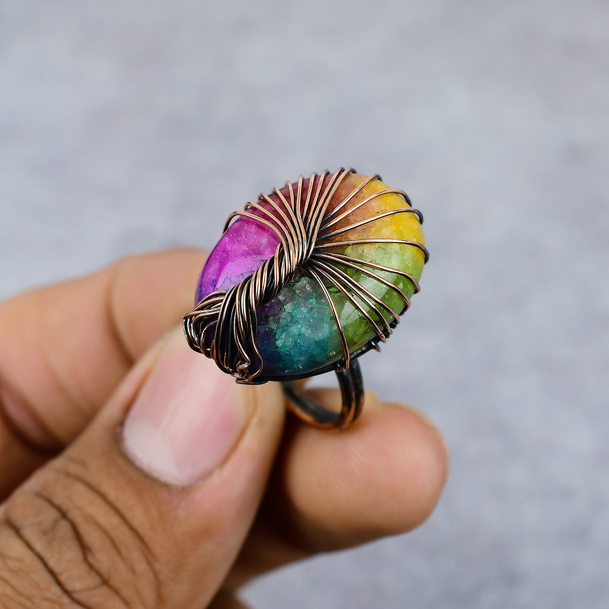 Tree of Life Rainbow Solar Quartz Ring Copper Wire Ring Copper - Etsy