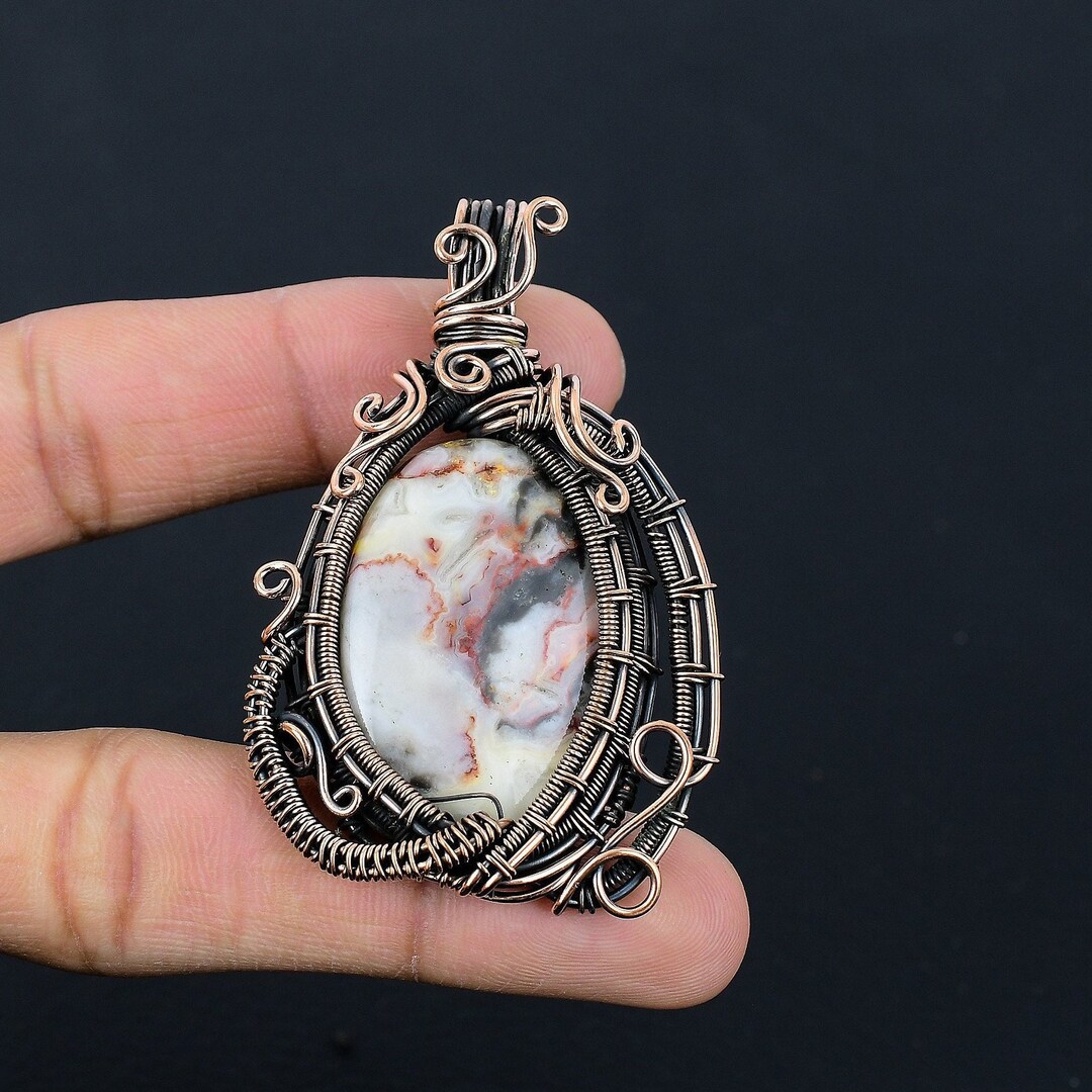 Crazy Lace Pendant Laguna Lace Agate Pendant Copper Wire Wrapped ...