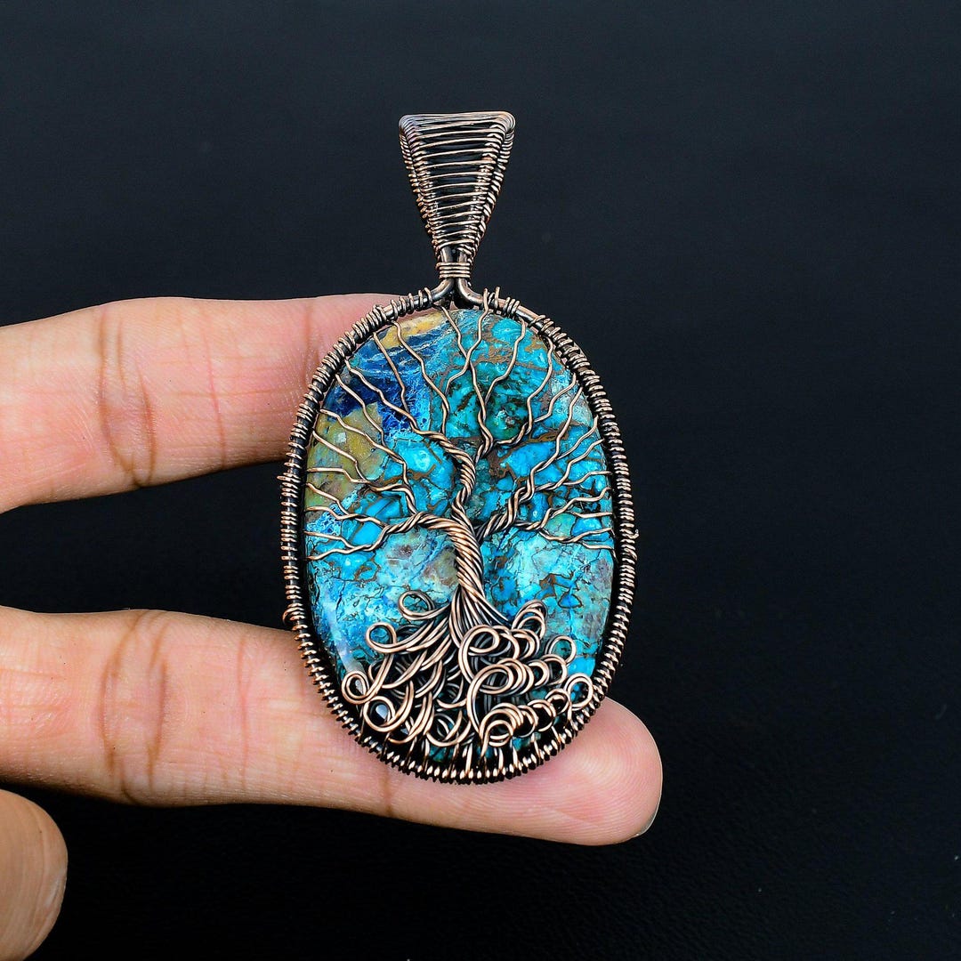 Natural Big Azurite Tree of Life Pendant Copper Wire Wrap Pendant ...
