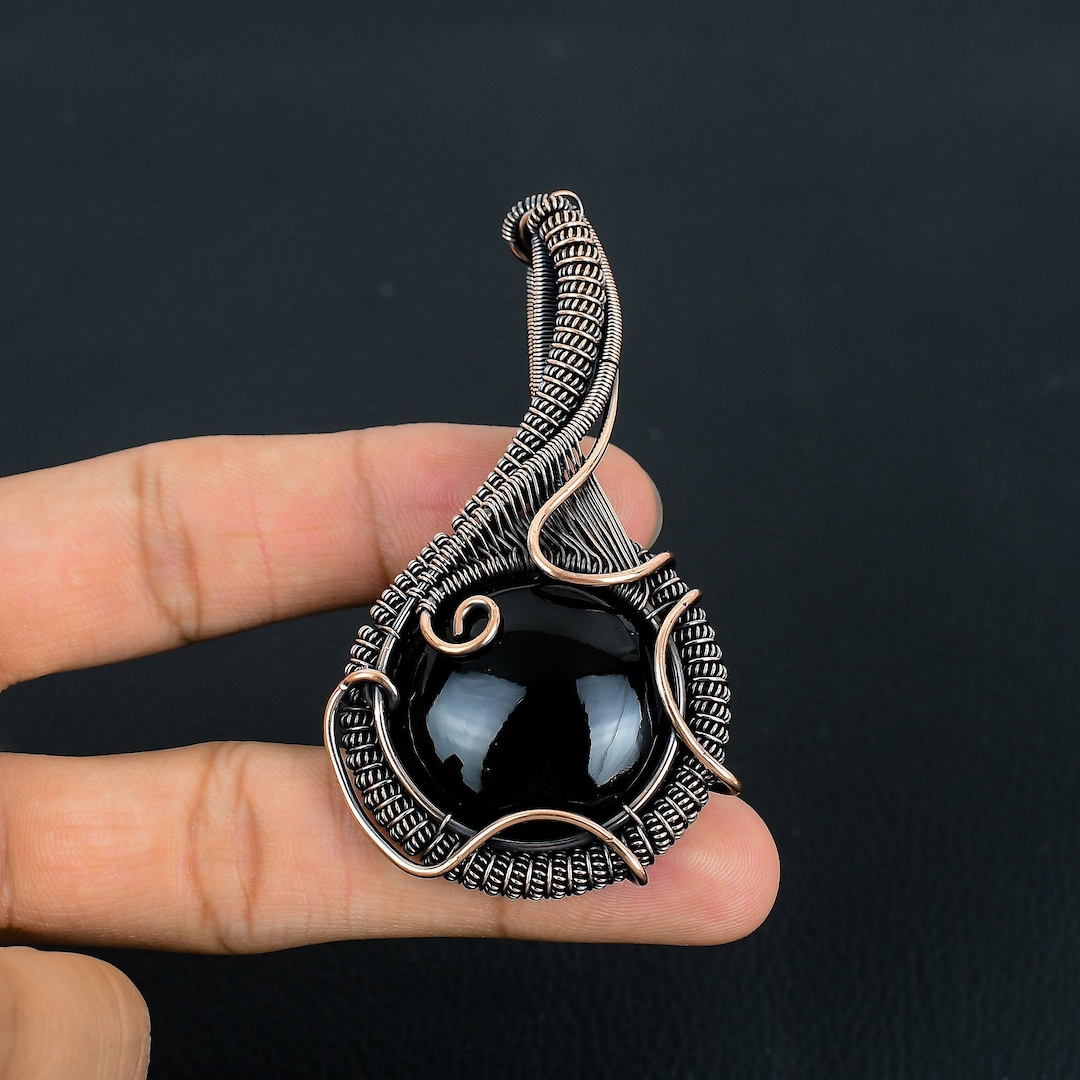 Obsidian Eye Pendant, Real Obsidian Eye Copper Wire Wrapped Gemstone ...