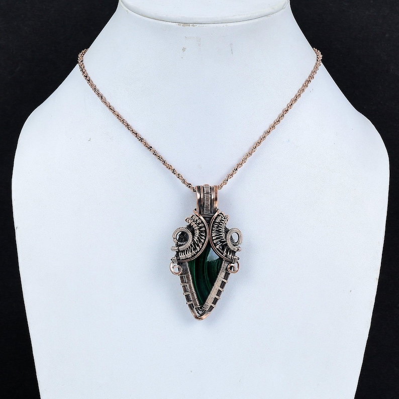 Malachite Gemstone, Natural AAA Quality Malachite Pendant, Copper Wire ...