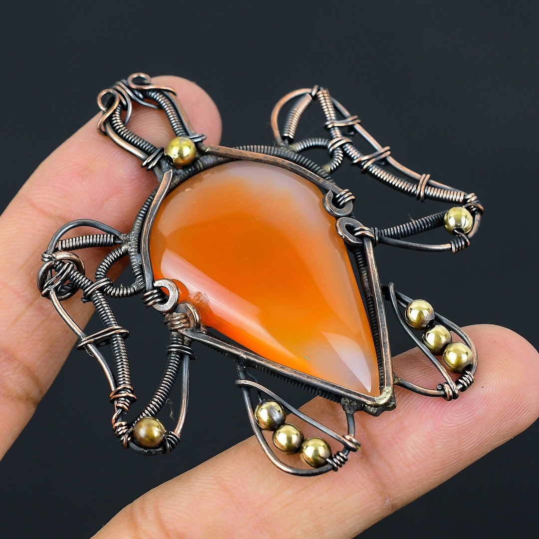 Carnelian Turtle Pendant, Natural Carnelian Copper Wire Wrapped Pendant ...