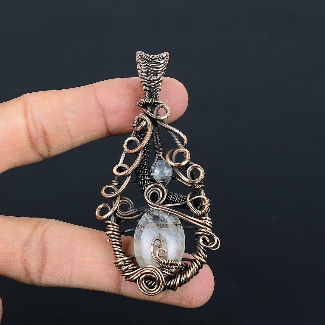 Black Rutile Natural Stone Pendant Pure Copper Wire Wrapped Gemstone ...