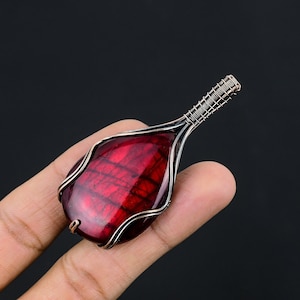 Red Flash Labradorite Gemstone Pendant Copper Wire Wrapped Pendant ...