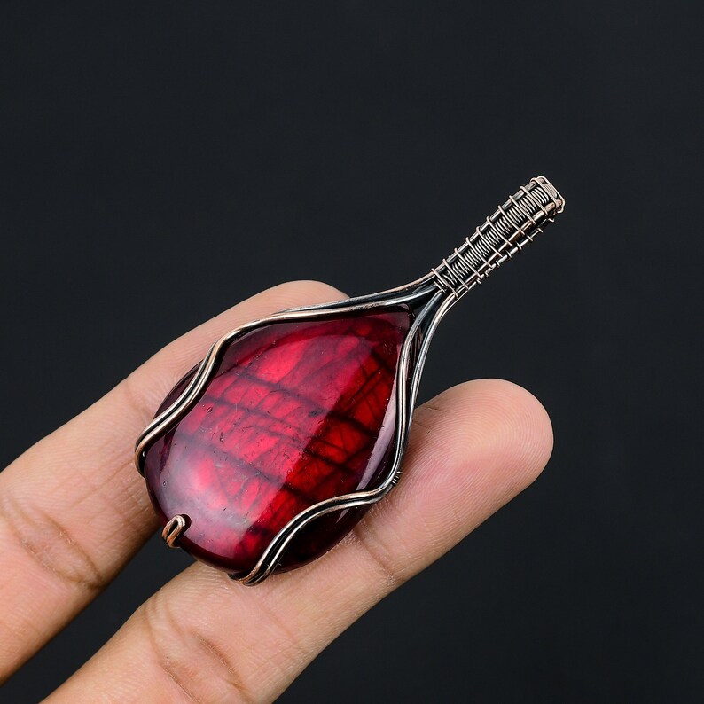 Red Flash Labradorite Gemstone Pendant Copper Wire Wrapped - Etsy
