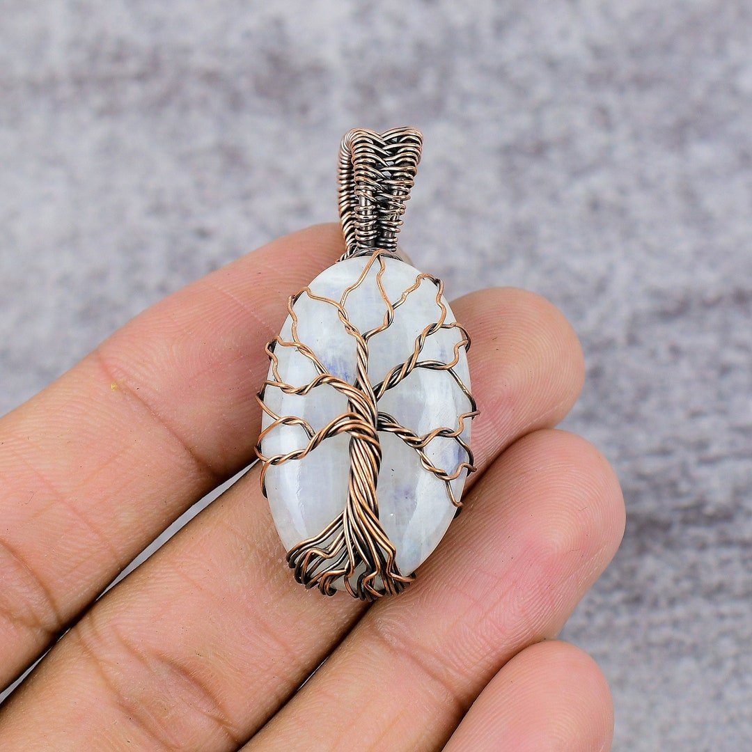 Tree of Life Moonstone Pendant Copper Wire Wrapped Gemstone Pendant ...