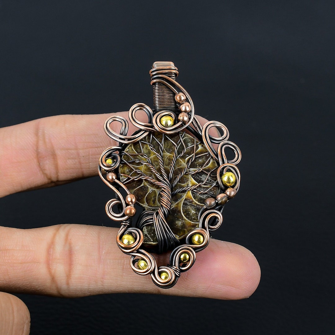 Ammonite Fossil Tree of Life Pendant Copper Wire Wrapped Pendant ...