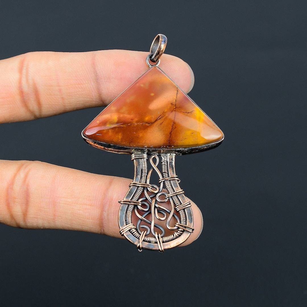 Mookaite Pendant, Mushroom Shape Mookaite Pendant, Copper Wire Wrapped ...