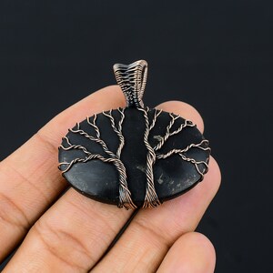 Natural Shungite Double Tree of Life Pendant Copper Wire Wrapped ...