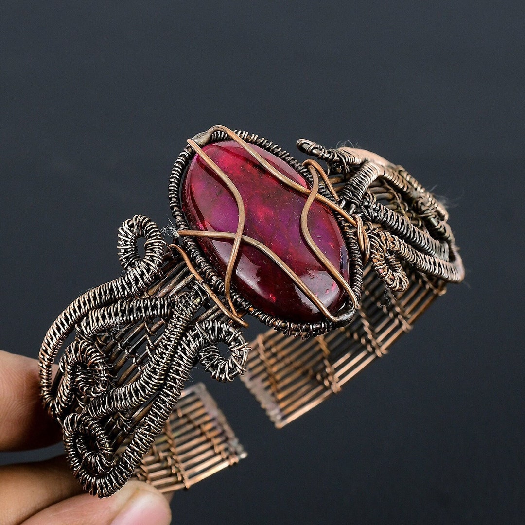 Red Flash Labradorite Bracelet, Red Labradorite Crystal Copper Wire ...