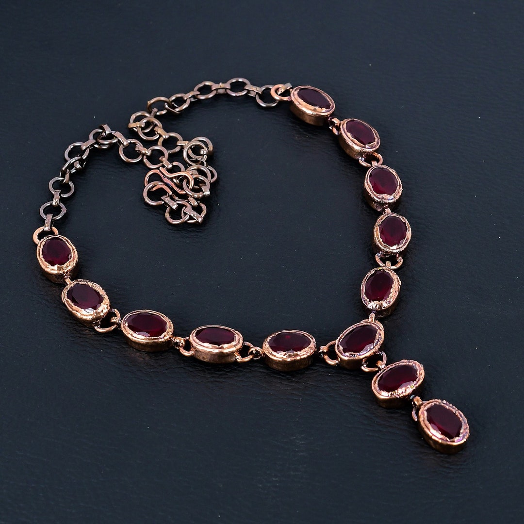 Ruby Necklace, Kashmiri Red Ruby Jewelry, Electroformed Copper Necklace ...