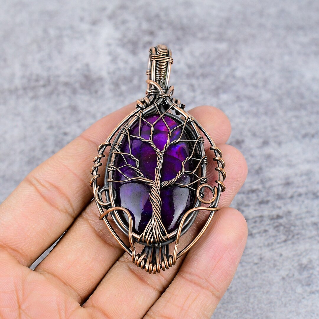 Tree of Life Pink Flash Labradorite Pendant Copper Wire Wrapped ...
