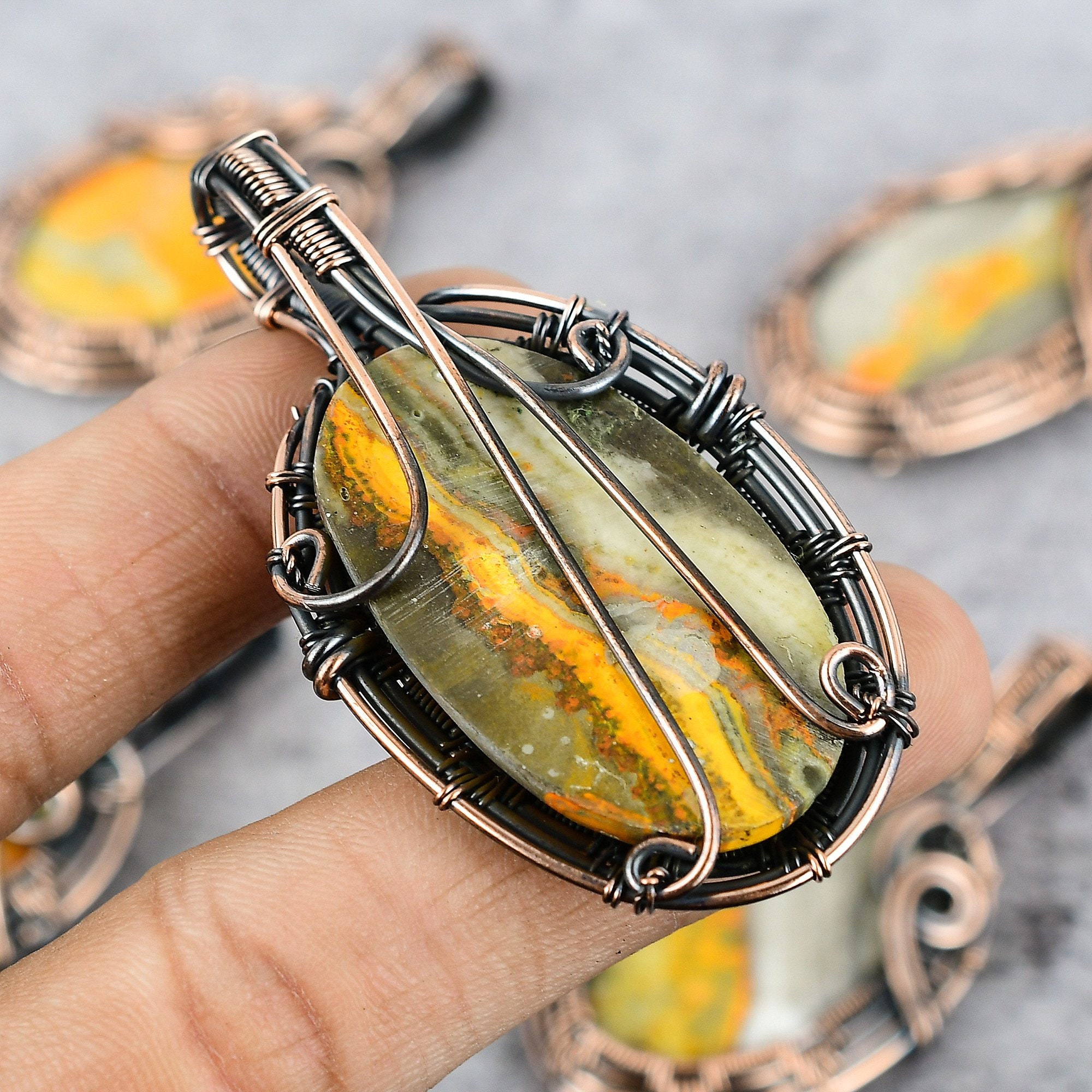 Bumblebee Jasper Copper Pendant Coper Wire Wrapped Gemstone - Etsy