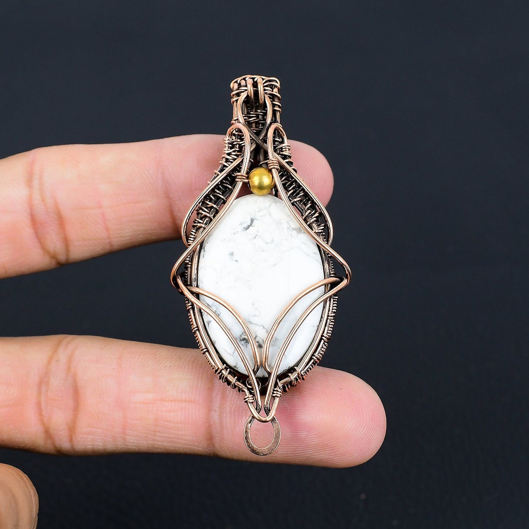 Howlite Pendant Copper Wire Wrapped Pendant Howlite Gemstone Pendant ...