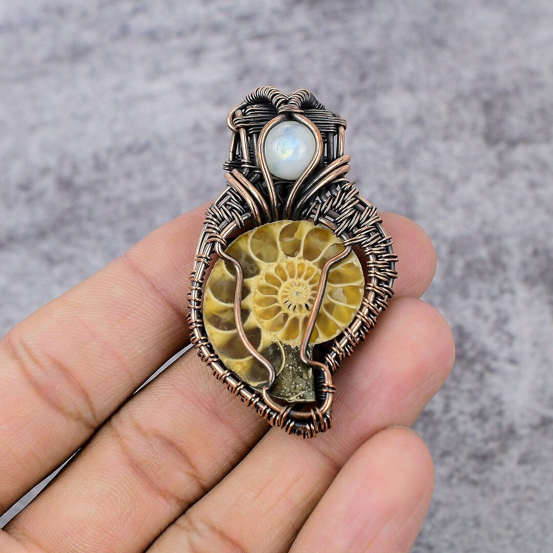 Ammonite Fossil Pendant Copper Wire Wrapped Pendant Gemstone - Etsy