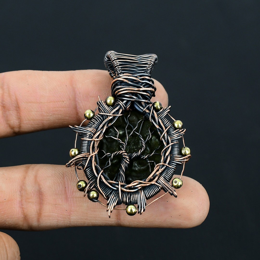 Moldavite Tree of Life Pendant Copper Wire Wrapped Pendant Moldavite Gemstone Pendant Handmade ...