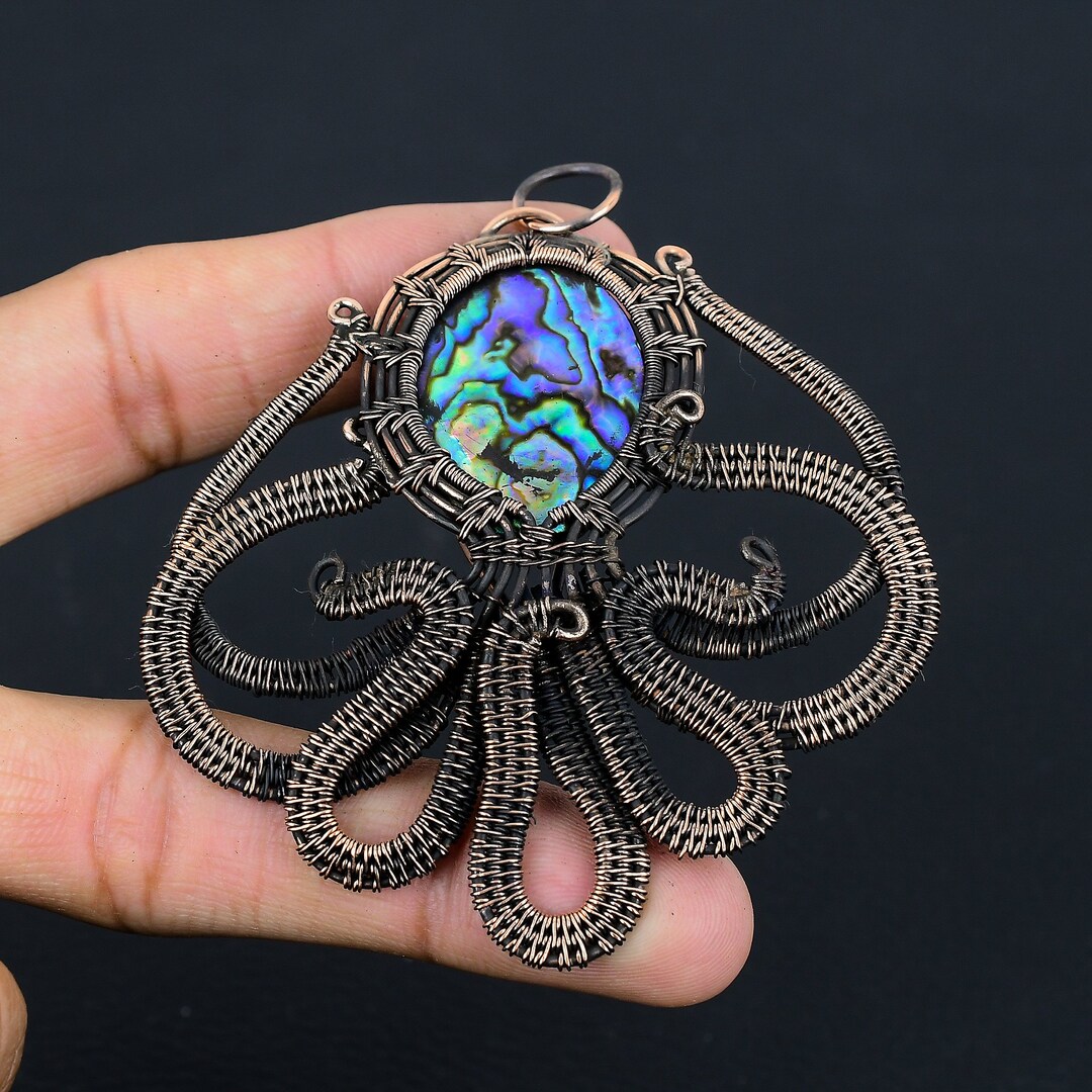Octopus Abalone Shell Pendant Abalone Shell Gemstone Pendant Copper ...
