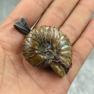 Tree of Life Ammonite Fossil Gemstone Pendant Copper Wire Wrapped ...