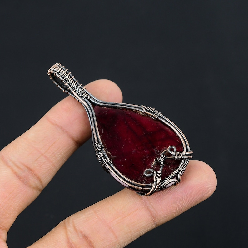 Red Flash Labradorite Gemstone Pendant Copper Wire Wrapped - Etsy