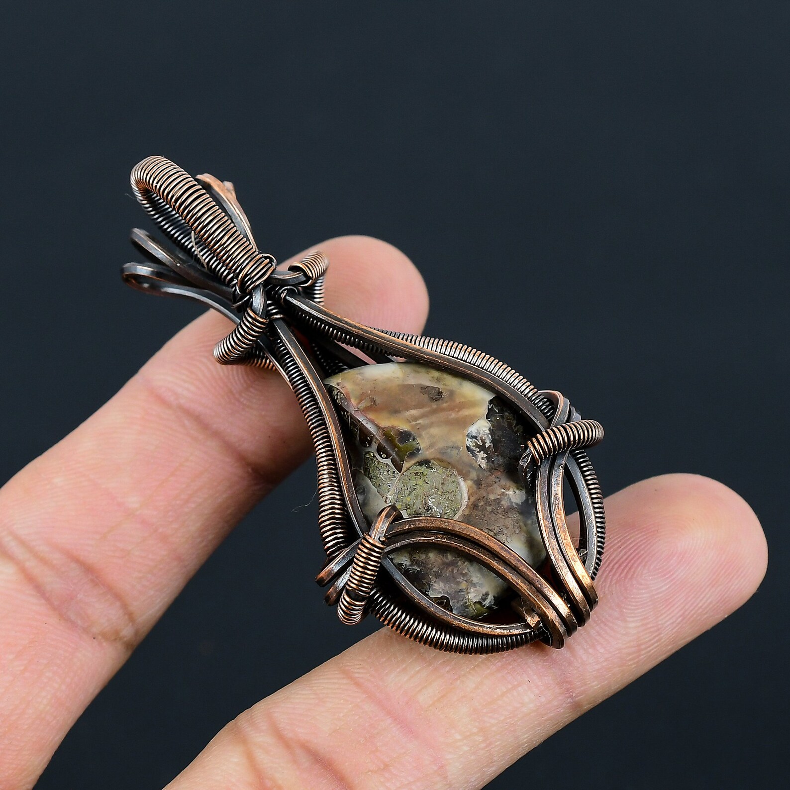 Ammonite Fossil Pendant, Pure Copper Wire Wrapped Jewelry, Natural ...