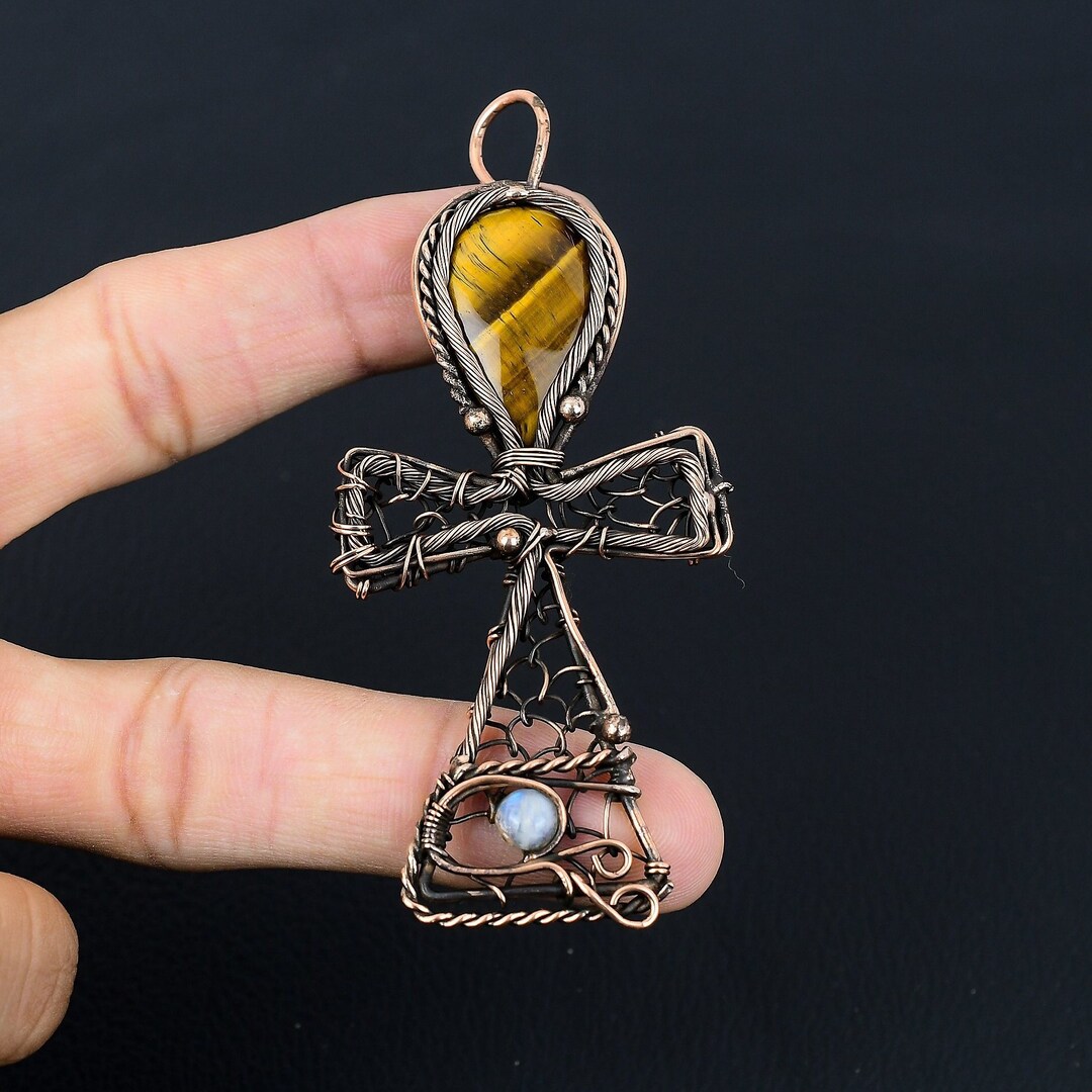 Tiger Eye Ankh Pendant Copper Wire Wrapped Pendant Hieroglyphic Symbol ...