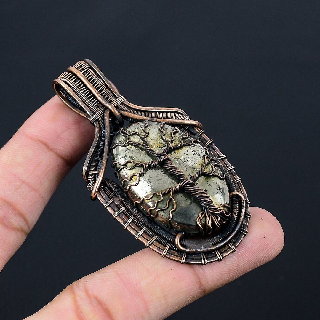 Pyrite Pendant, Tree of Life Golden Apache Pyrite Pendant, Pure Copper ...
