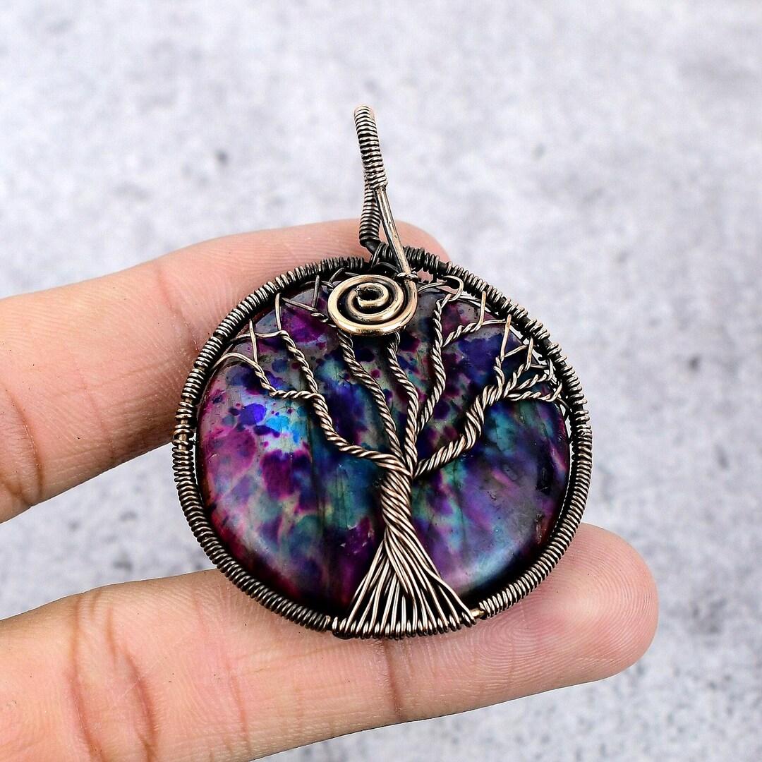 Labradorite Pendant, Tree of Life Multi Fire Labradorite Copper Wire ...