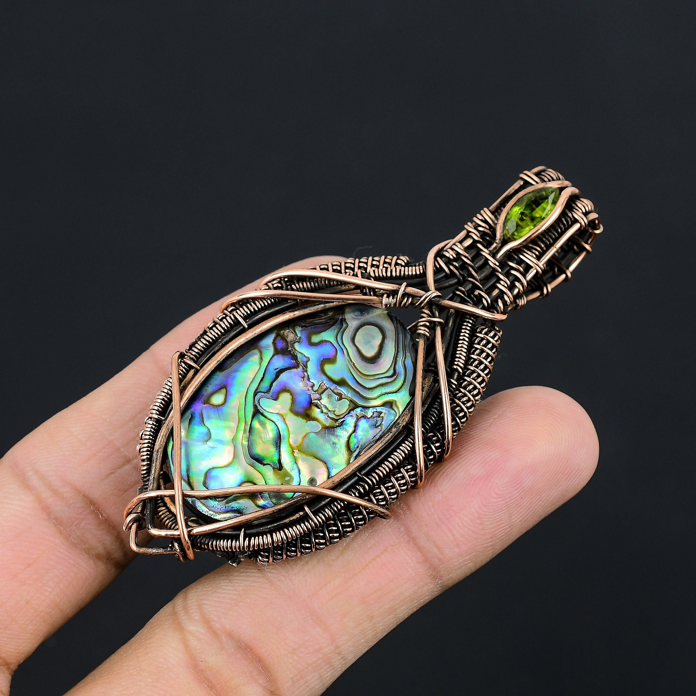 Abalone Shell Copper Pendant Coper Wire Wrapped Gemstone - Etsy