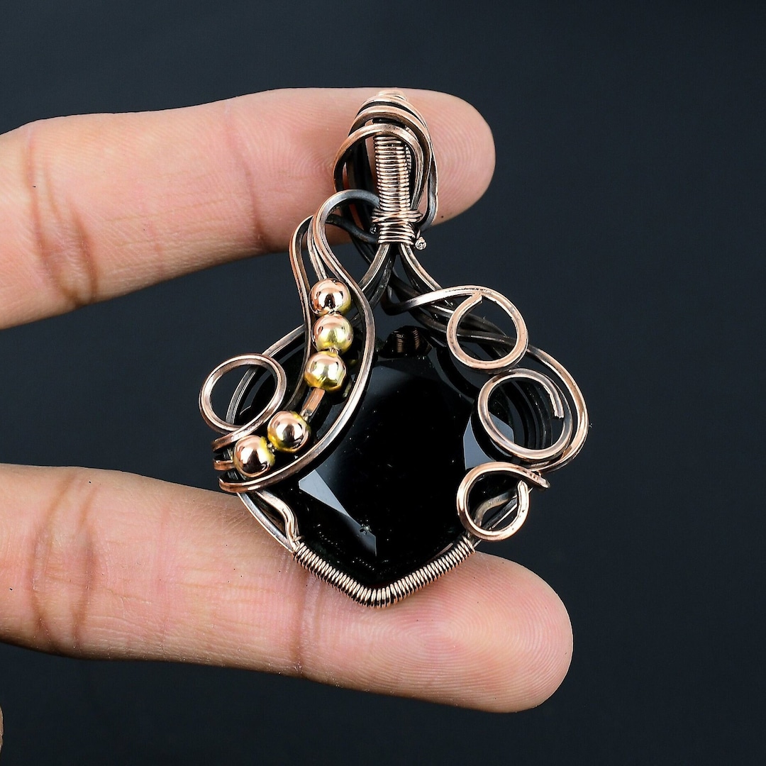 Black Spinel Pendant Copper Wire Wrapped Gemstone Pendant Copper ...