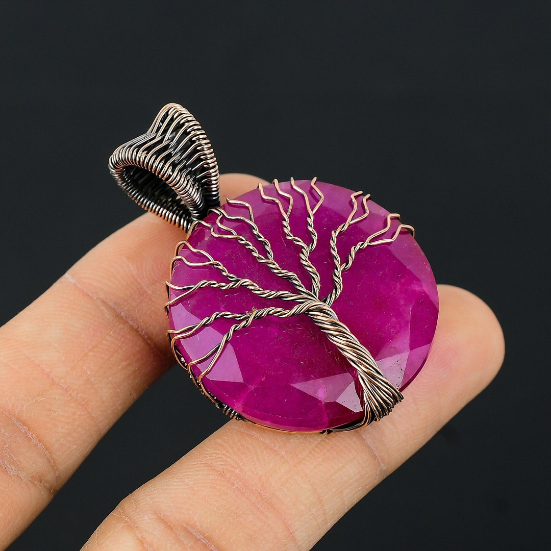 Tree of Life Kashmir Red Ruby Pendant Copper Wire Wrapped - Etsy