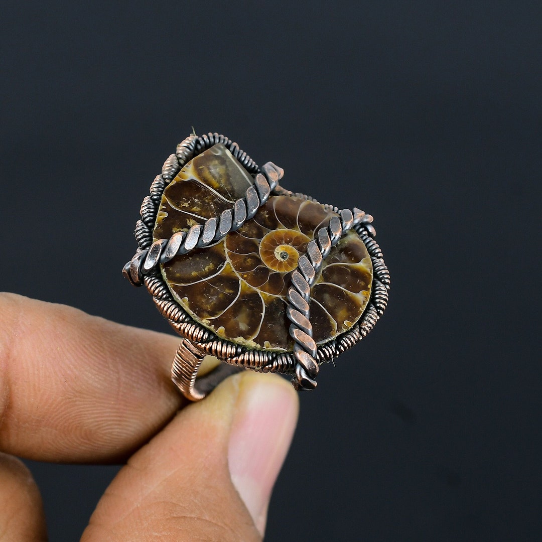 Ammonite Fossil Ring Copper Wire Wrapped Ring Copper Ring Ammonite ...