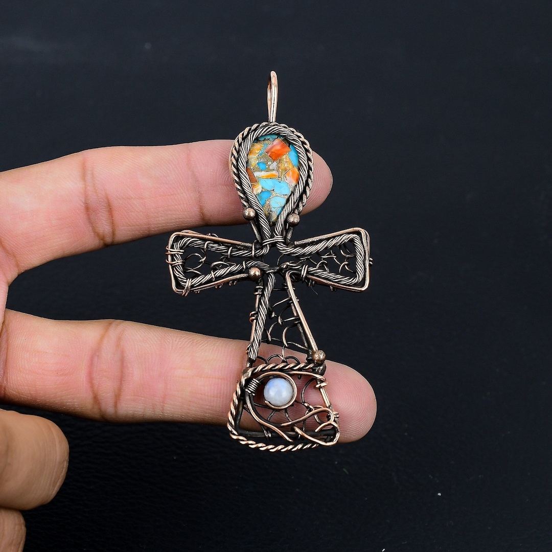 Ankh Pendant Spiny Oyster Pendant Copper Wire Wrapped Pendant ...