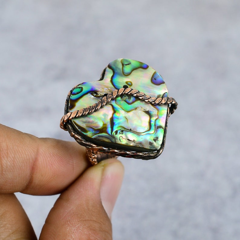 Abalone Shell Ring, Natural Abalone Shell Jewelry Copper Wire Wrap Ring ...