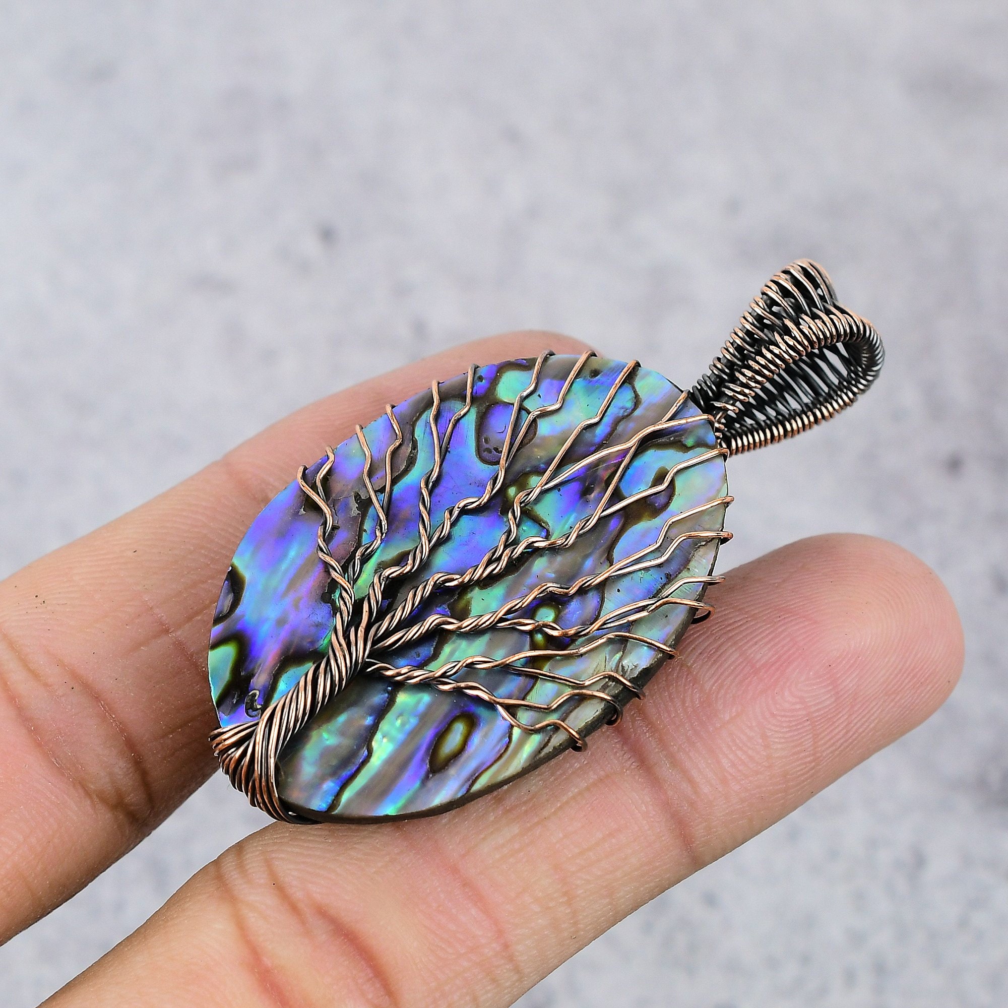 Tree of Life Abalone Shell Pendant Copper Wire Wrapped - Etsy
