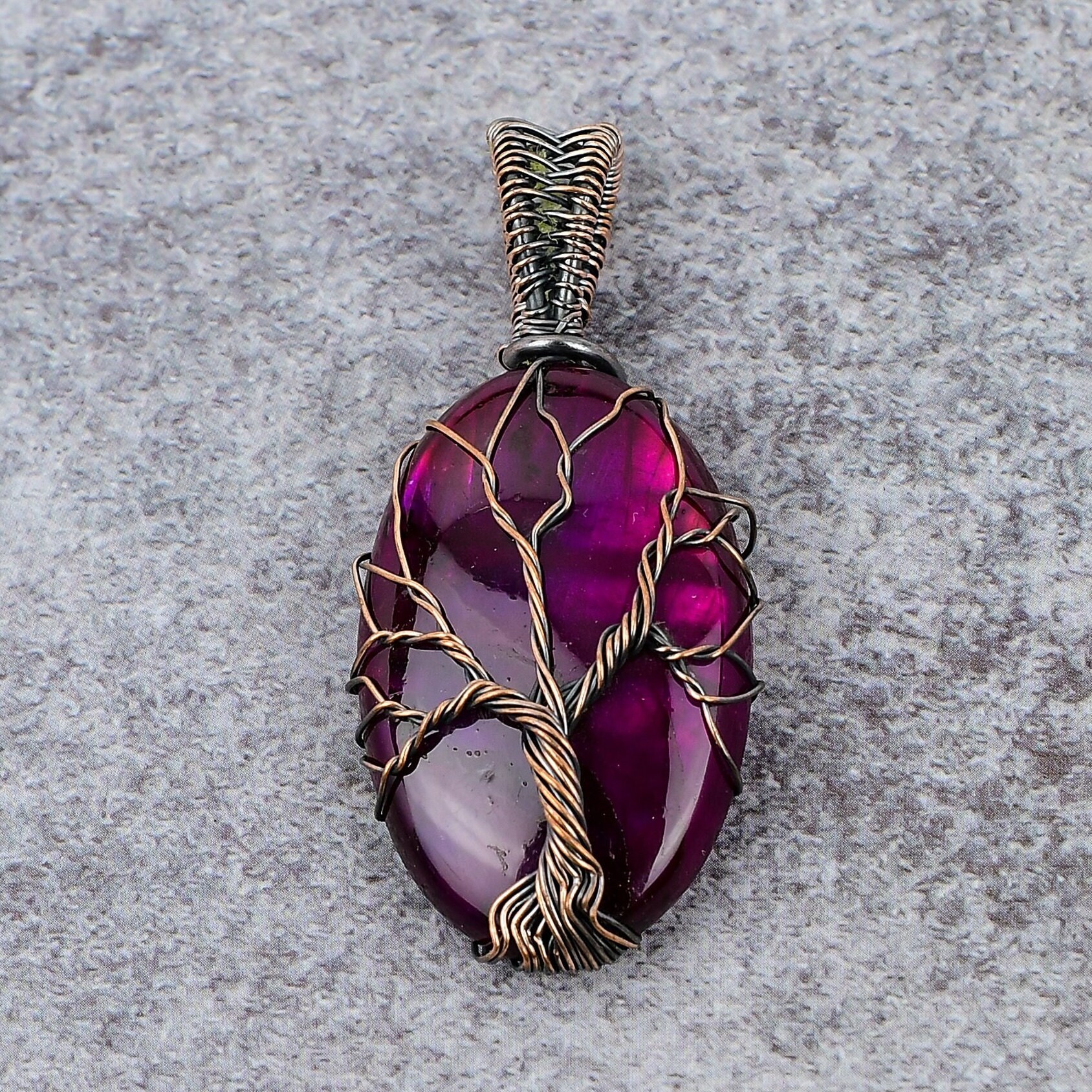 Tree of Life Pink Flash Labradorite Pendant Copper Wire - Etsy