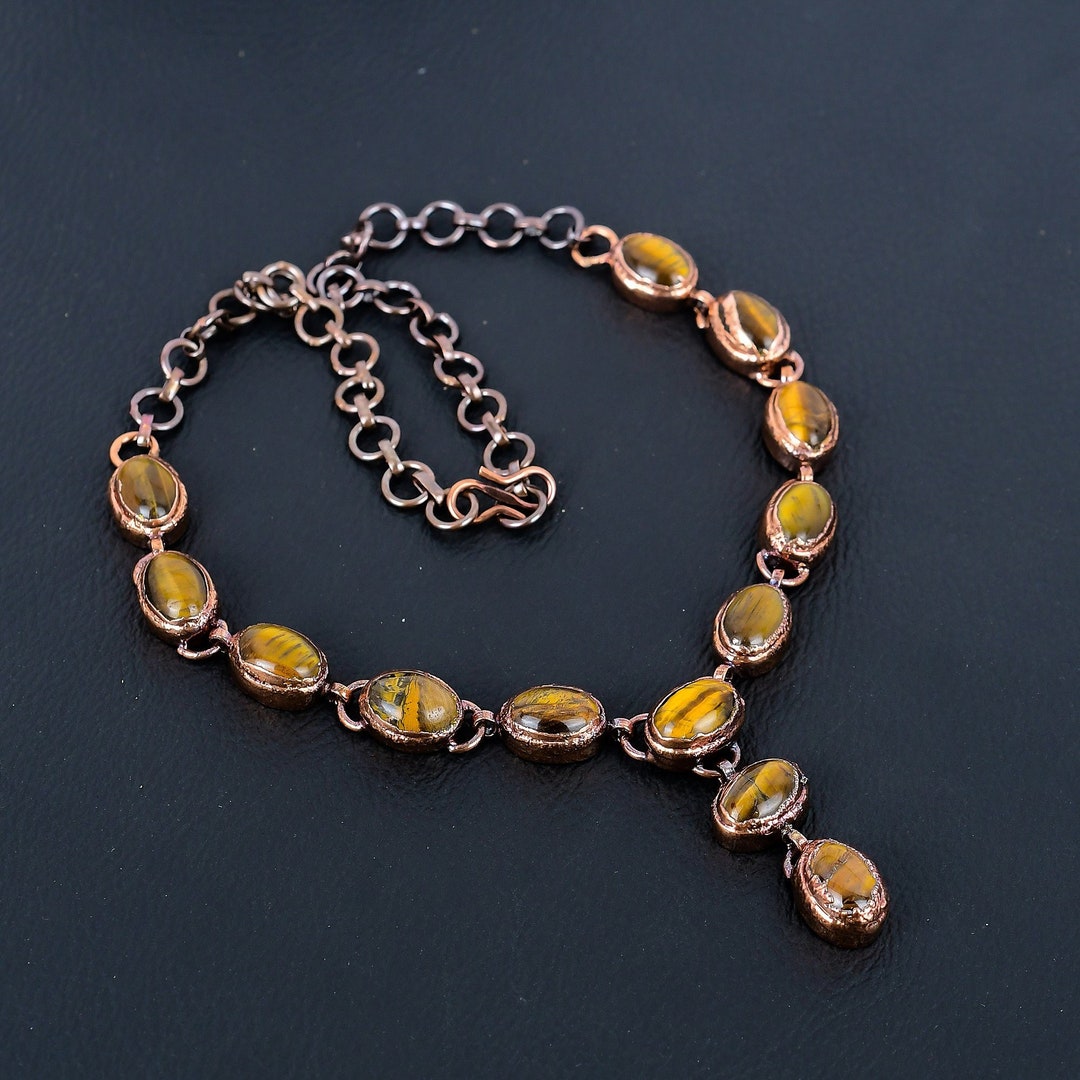 Tiger Eye Necklace, Natural Tiger Eye Charm Necklace, Electroformed ...