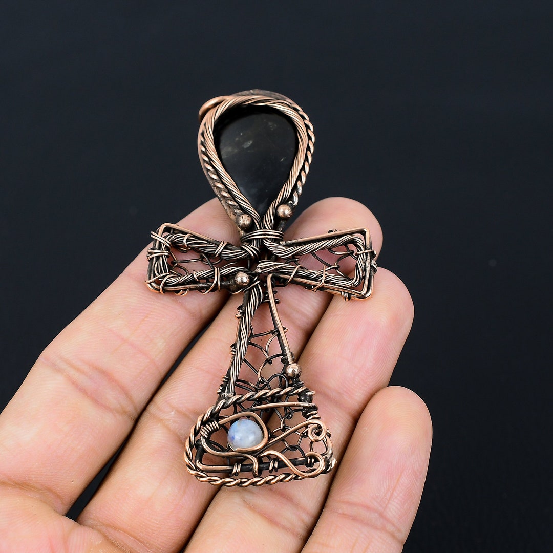 Shungite Ankh Pendant Copper Wire Wrapped Pendant Hieroglyphic Symbol ...