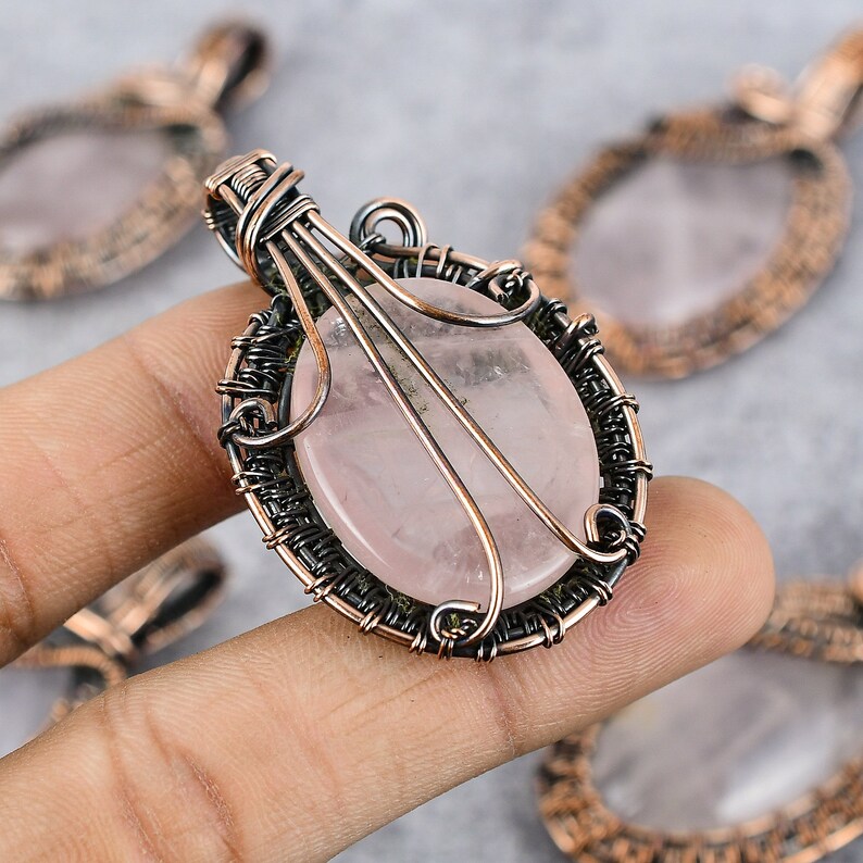 Rose Quartz Copper Pendant Coper Wire Wrapped Gemstone Pendant Copper ...