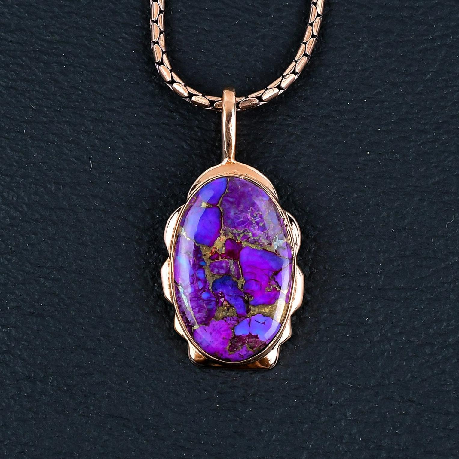Purple Copper Turquoise Pendant, Pure Copper Pendant, Natural Gemstone ...