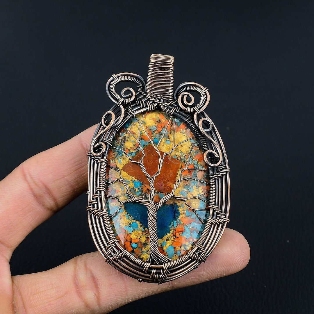 Spiny Oyster Copper Turquoise Pendant Copper Wire Wrapped Pendant ...