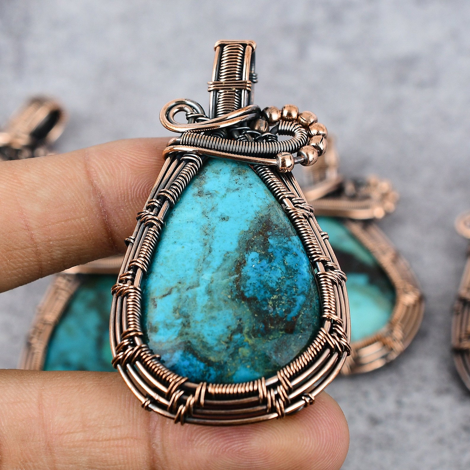 Azurite Pendant Copper Wire Wrapped Pendant Azurite Gemstone - Etsy