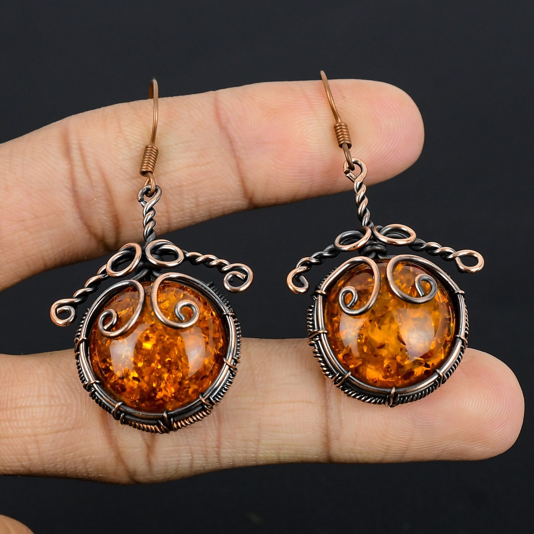 Baltic Amber Earrings Copper Wire Wrapped Earrings Baltic Amber ...